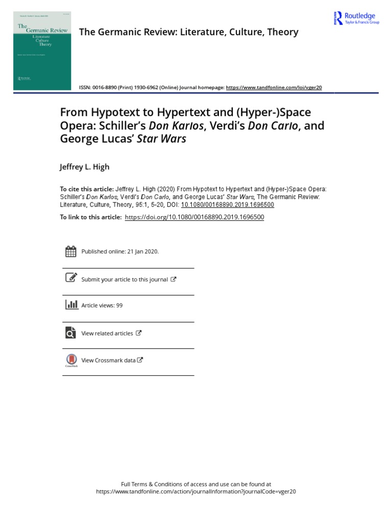 From Hypotext To Hypertext and Hyper Space Opera Schiller S Don Karlos ...