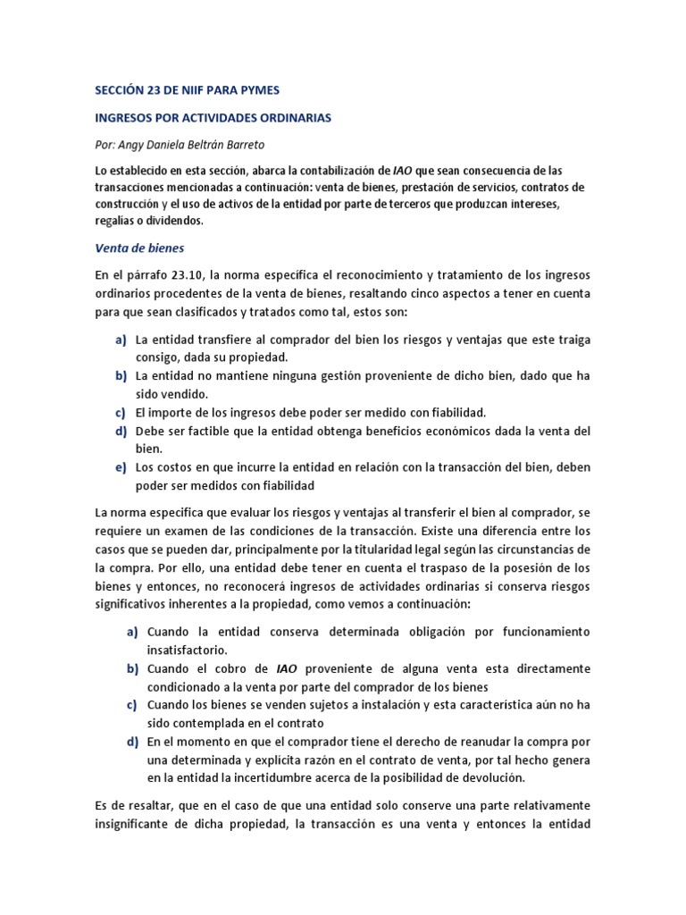 SECCIÓN 23 DE NIIF PARA PYMES | PDF | normas internacionales de ...