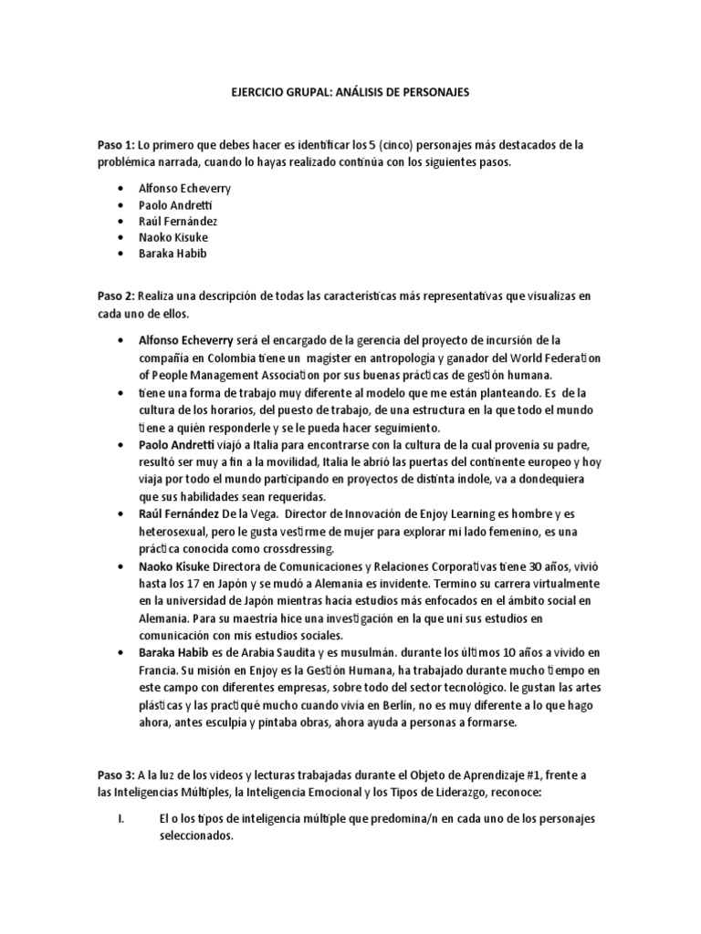 Análisis de Personajes en Organización | PDF | Inteligencia | Las emociones