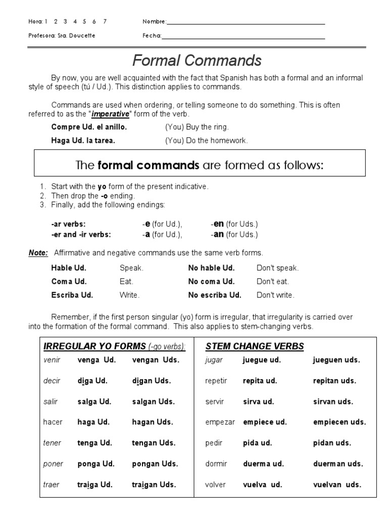 BV2 CH 10 Formal Commands NOTES | PDF | Stress (Linguistics) | Human ...