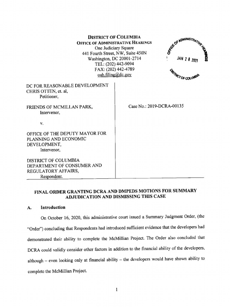 2019-Dcra-00135 Final Order Granting Dcra and Dmpeds Motions For | PDF