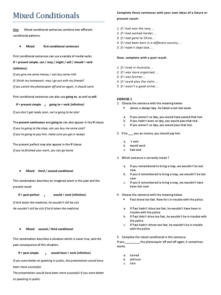 2 Mixed Conditionals 1 | Download Free PDF | Sentence (Linguistics) | Semantic Units