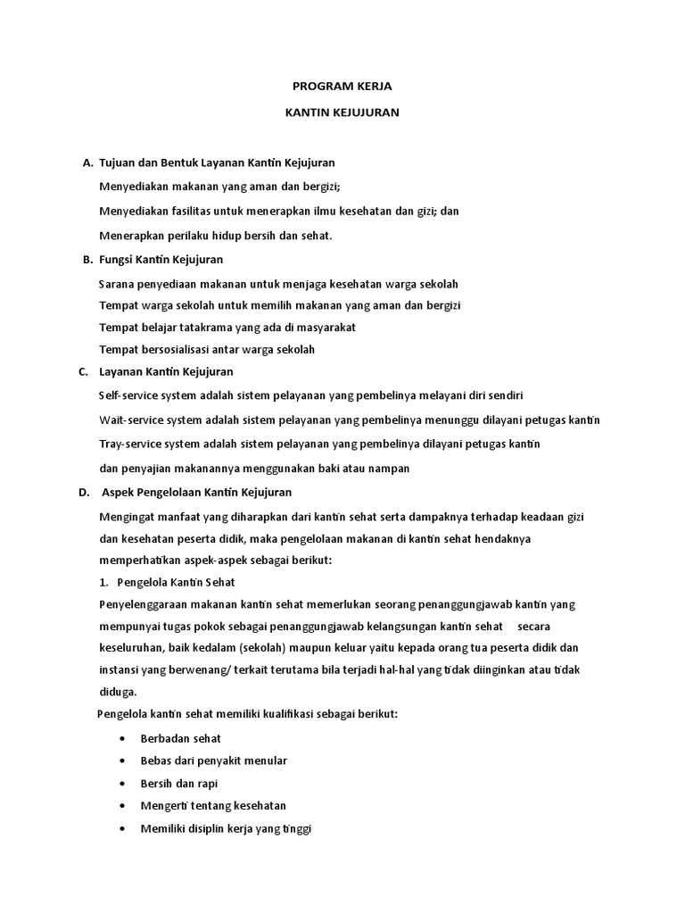 PROGRAM KERJA Kantin | PDF