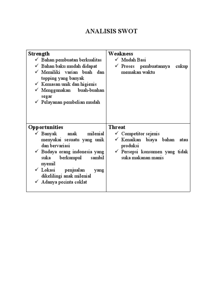 Analisis Swot | PDF | Memasak, Makanan, & Anggur