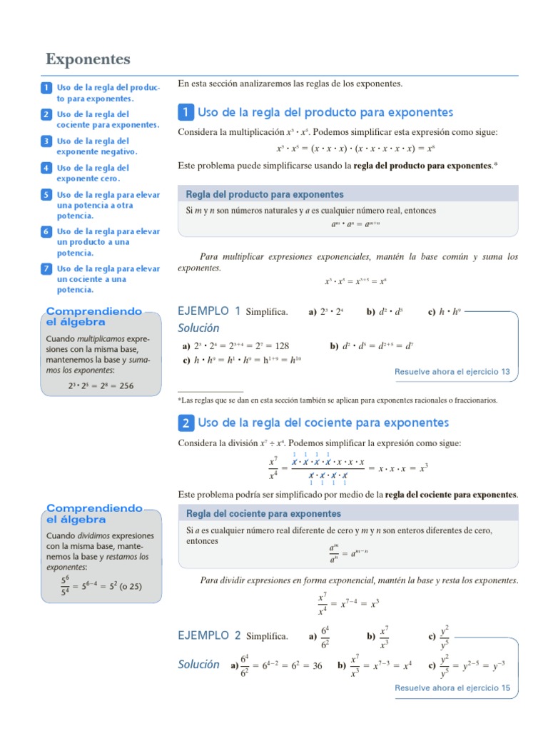 Reglas fundamentales de los exponentes y su aplicación en la ...