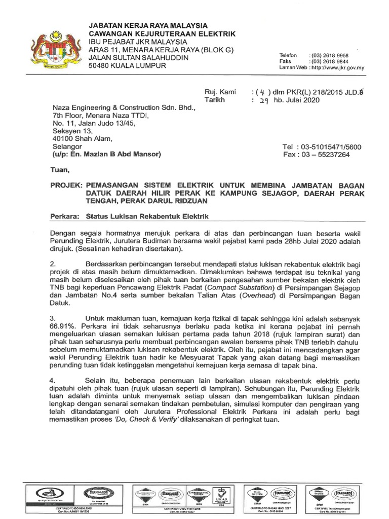 Surat Kepada MC Status Lukisan Rekabentuk Elektrik - Projek Jambatan ...