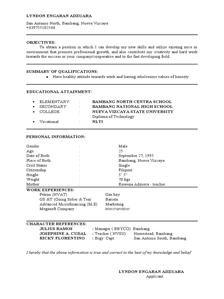 I Hereby That The Above Information Is True and Correct To The Best of ...