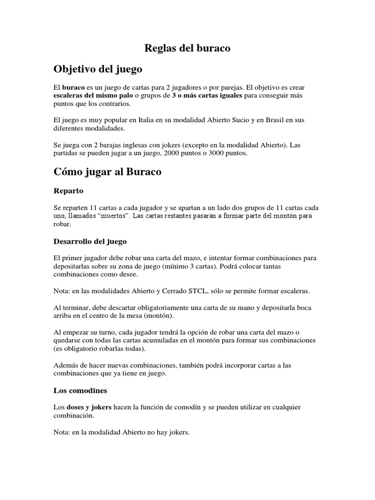 Reglas Del Buraco | PDF | Efímera | Juego de azar