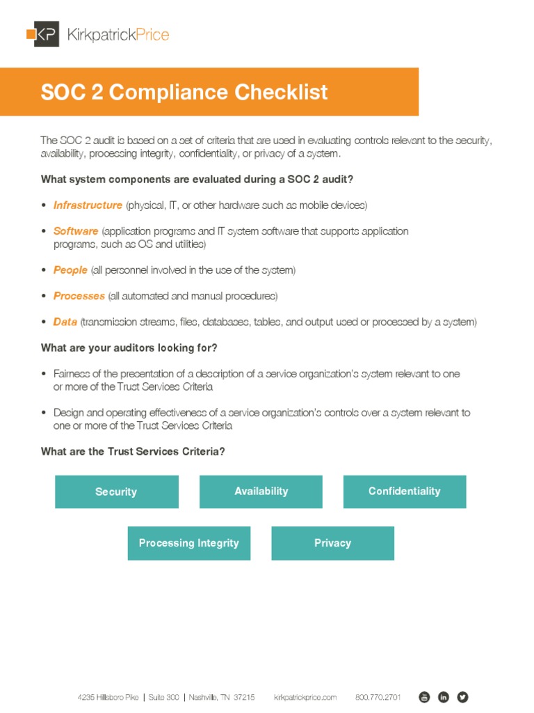 SOC 2 Compliance Checklist | PDF | Information Security | Information ...
