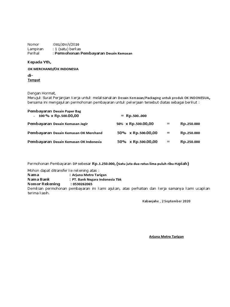 Surat Permohonan Pembayaran Termin 1 | PDF