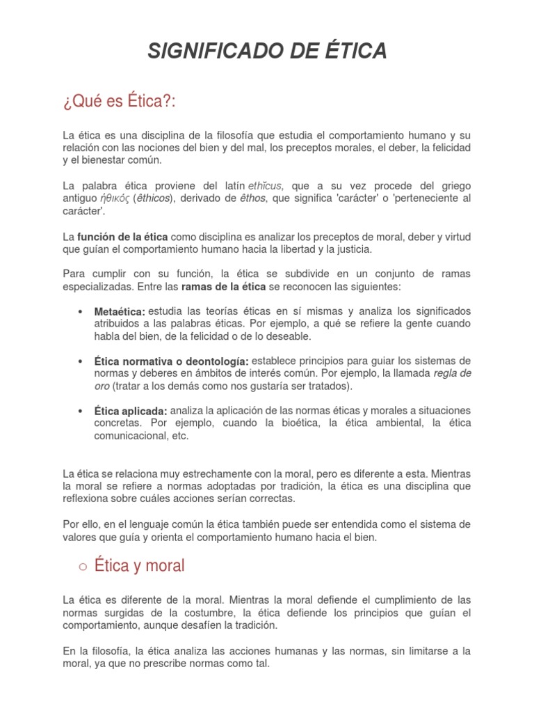 Significado de Ética | PDF | Ética profesional | Moralidad