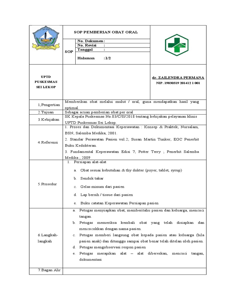 SOP Pemberian Obat Oral VK | PDF