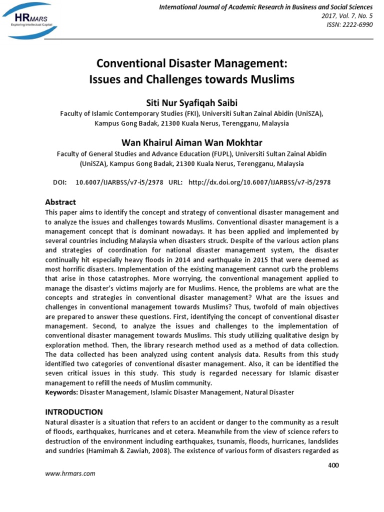 Challenges in Muslim Disaster Management | PDF | Emergency Management ...