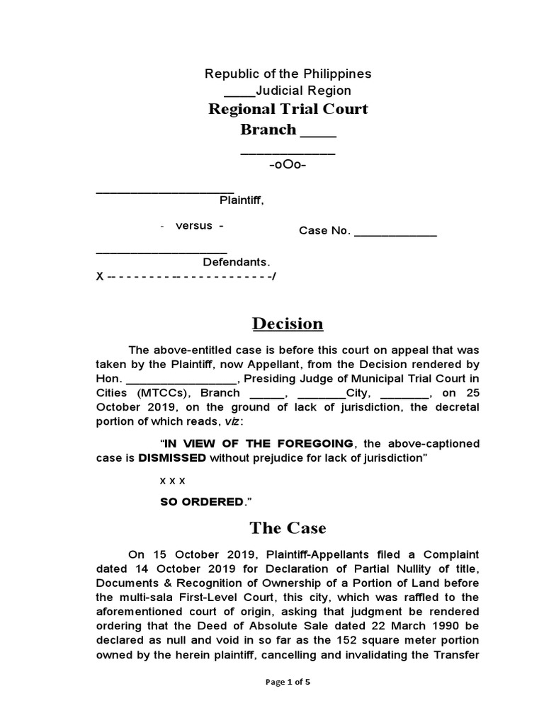 Order Sample, Affirming Decision of Municiapal Trial Court | PDF ...