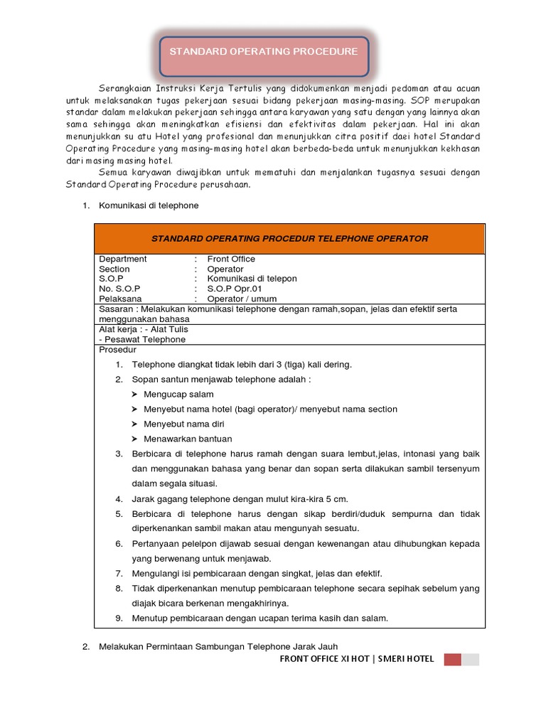 Sop Telp - Opp Xi Hot | PDF