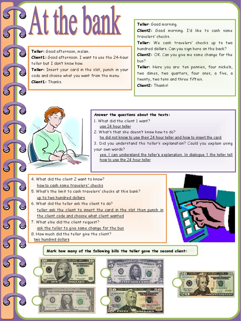 At The Bank Vocabulary Comprehension and Grammar A Fun Activities Games ...