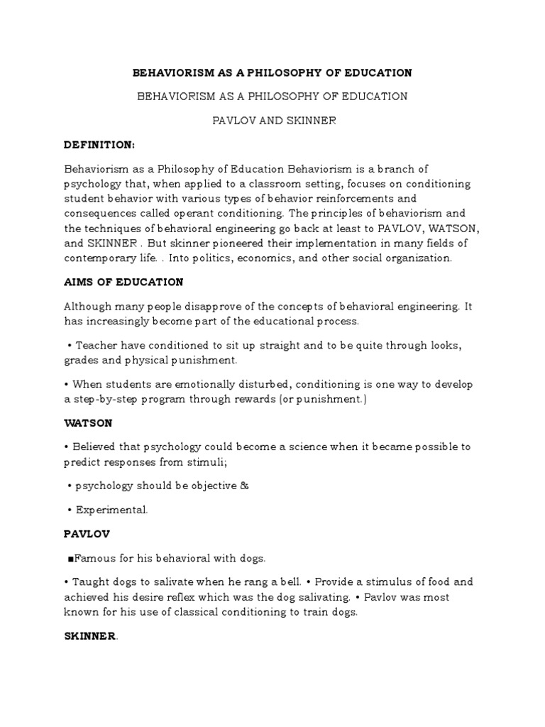 Behaviorism in Educational Philosophy | PDF | Behaviorism | Reinforcement