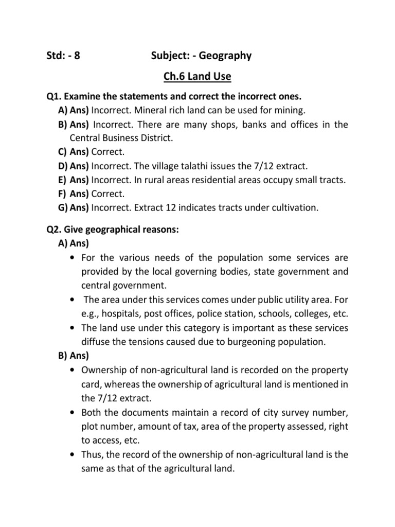 STD 8 Geography Ch.6 Land Use (Notes) | PDF | Economies | Agriculture
