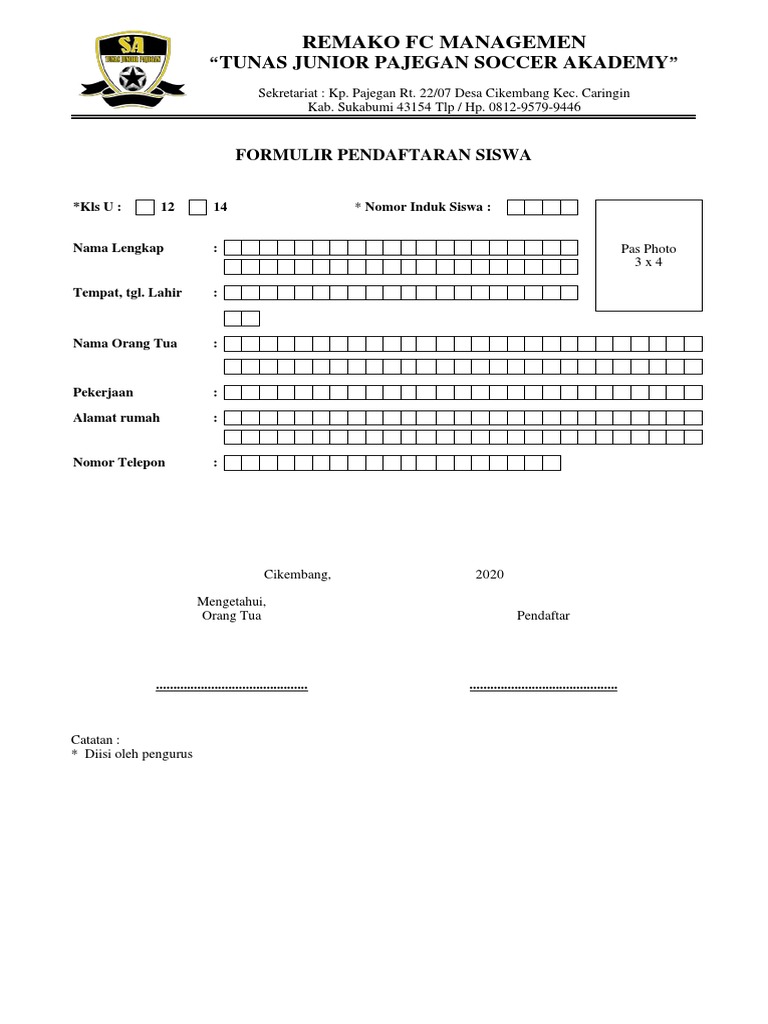 Form Pendaftaran SSB | PDF