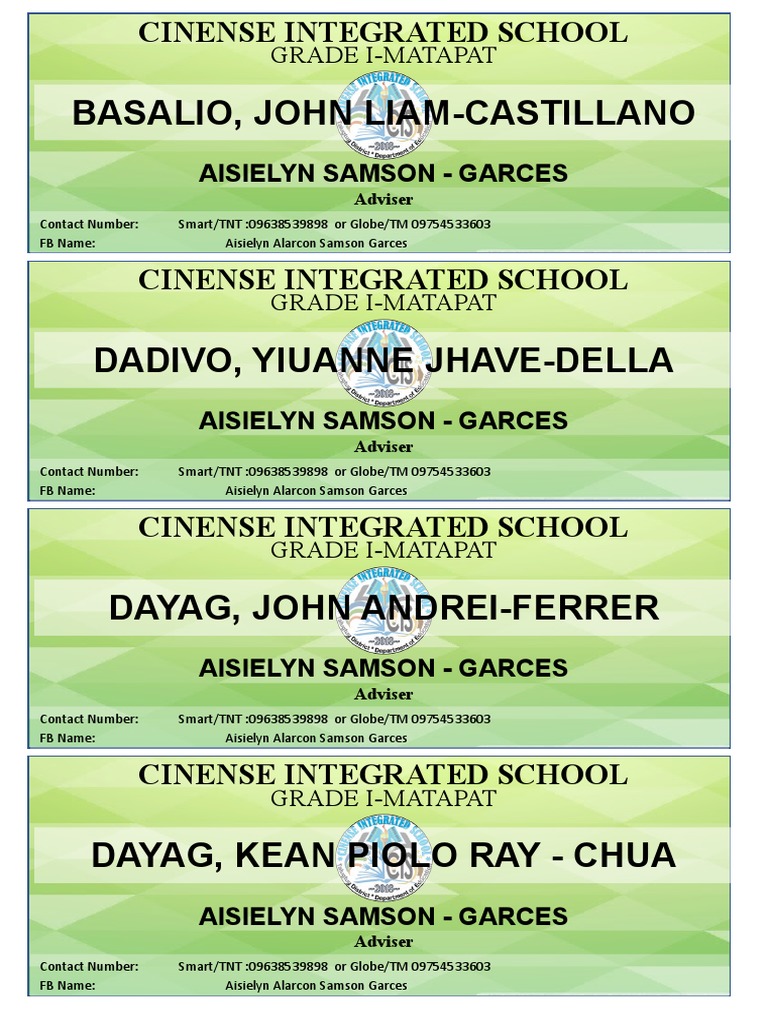 Notebook Tag Grade 1 | PDF