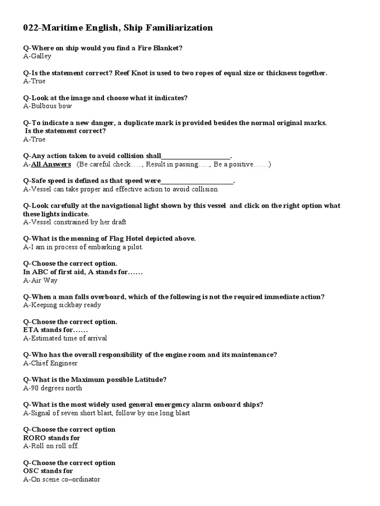 022-Maritime English, Ship Familiarization | PDF | Ships | Water Transport