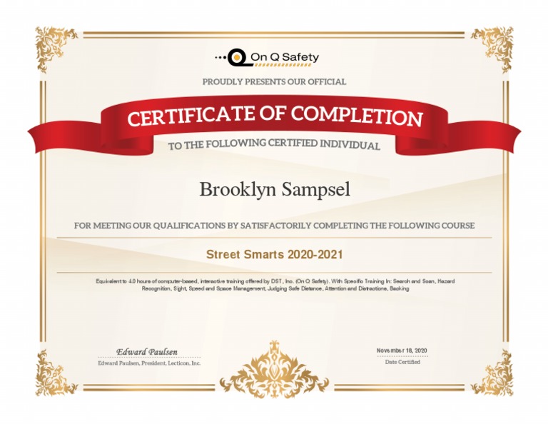 Street Smarts - Certificate | PDF