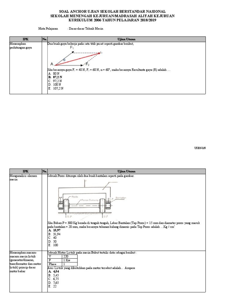 3soal Anchor USBN Dasar-Dasar Teknik Mesin-K06-10 Soal | PDF
