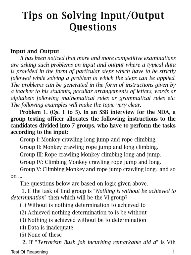 Solving Input/Output Reasoning Questions | PDF