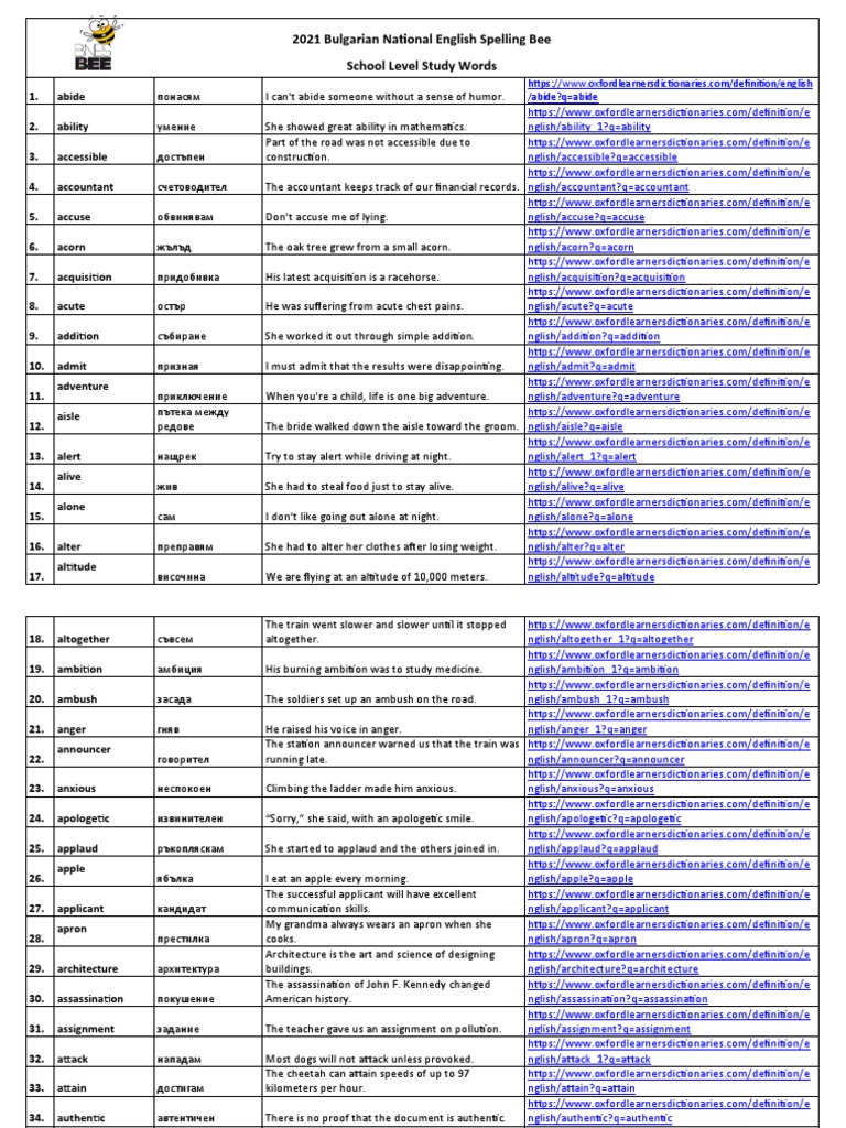 2021 Spelling Bee Study Word List With Pronunciation | PDF | Nature