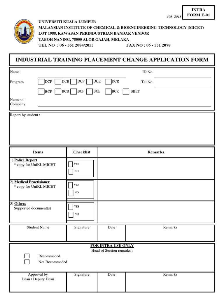 FORM E01 - Placement Change Application Form - 2018 V03 | PDF
