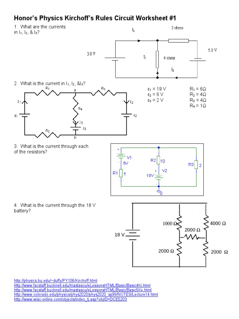 Kirchoff's Rules Circuit Worksheet | PDF