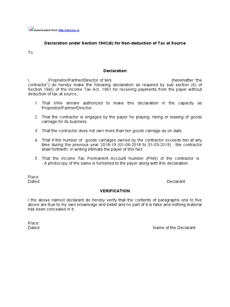 Declaration Under Section 194C(6) | PDF