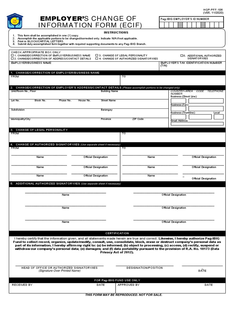 Employer'S Change of Information Form (Ecif) : Instructions | PDF ...