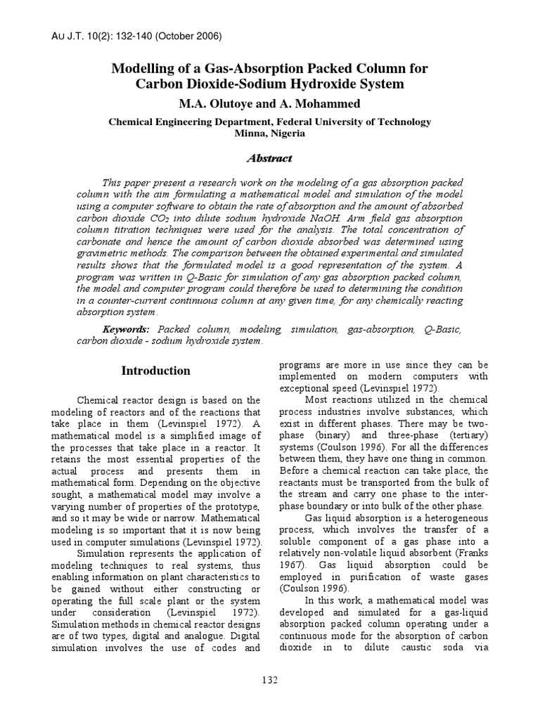 Modelling of A Gas Absorption Packed Col | PDF | Carbon Dioxide ...