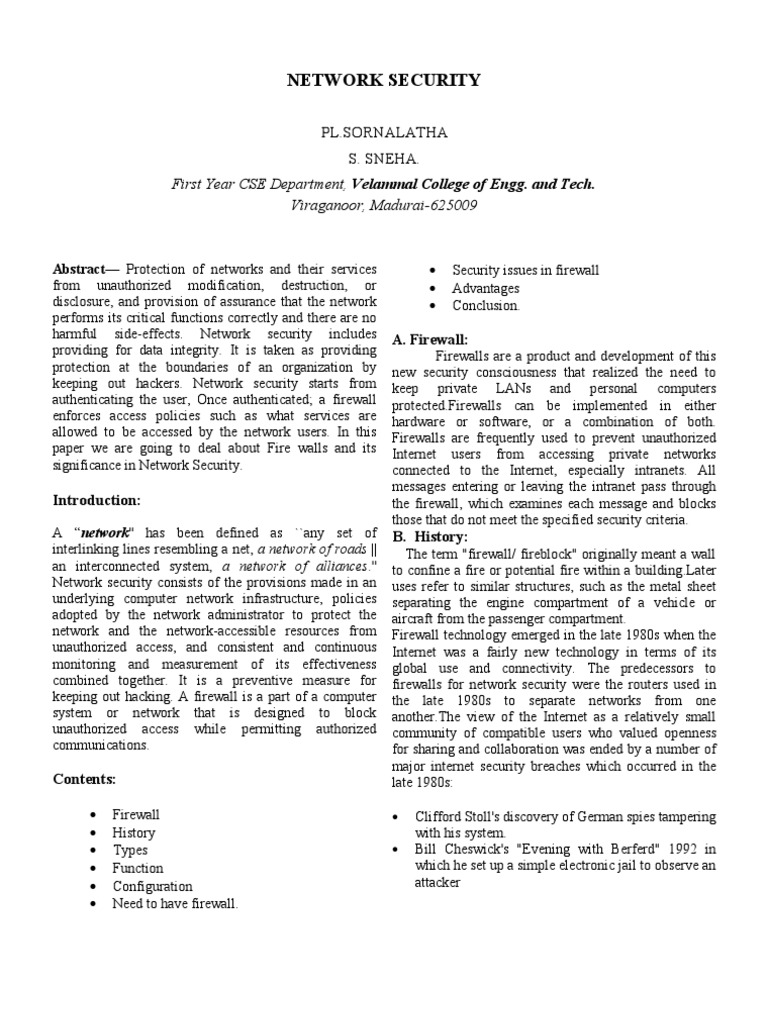 Network Security: First Year CSE Department, Velammal College of Engg. and Tech. Viraganoor ...
