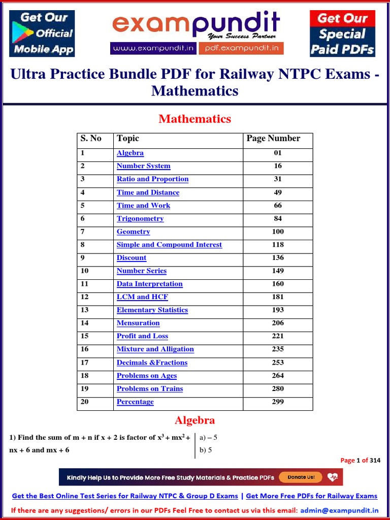 Ultra Practice Mathematics Bundle PDF For Railway NTPC Exam | PDF ...