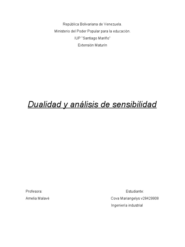 Dualidad y Analisis de Sensibilidad | PDF | Matemáticas Aplicadas | Álgebra lineal