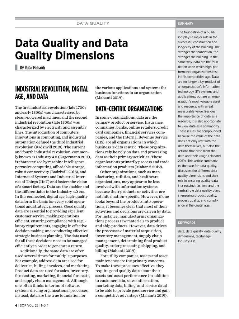Data Quality and Quality Dimensions | PDF