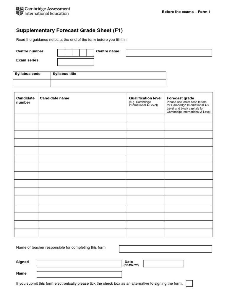 Form 1-Supplementary-Forecast-Grade-Sheet-Fs1-Before-The-Exams | PDF ...