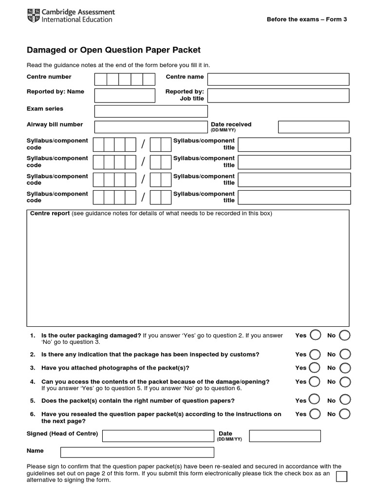 Form 3-Damaged-Or-Opened-Question-Paper-Packet-Before-The-Exams | PDF ...