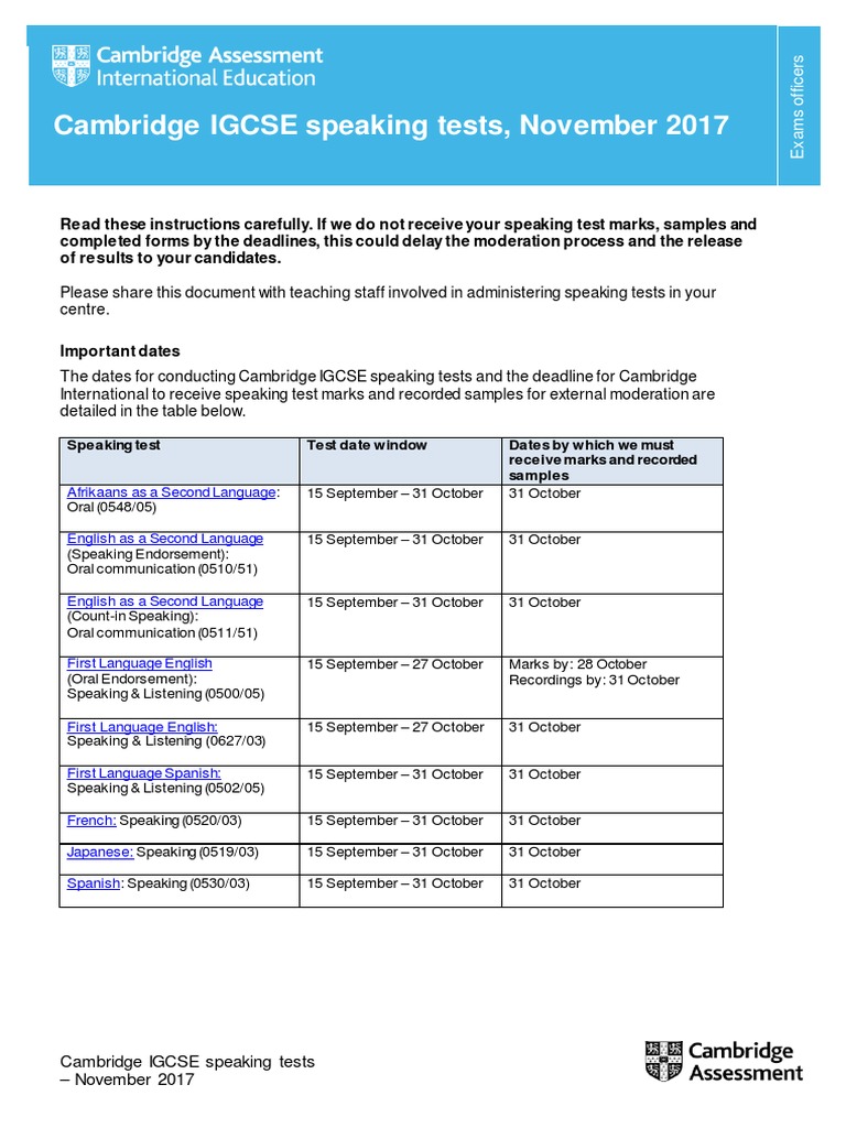 Cambridge Igcse Speaking Tests June 2017 | PDF | Compact Disc | Usb ...
