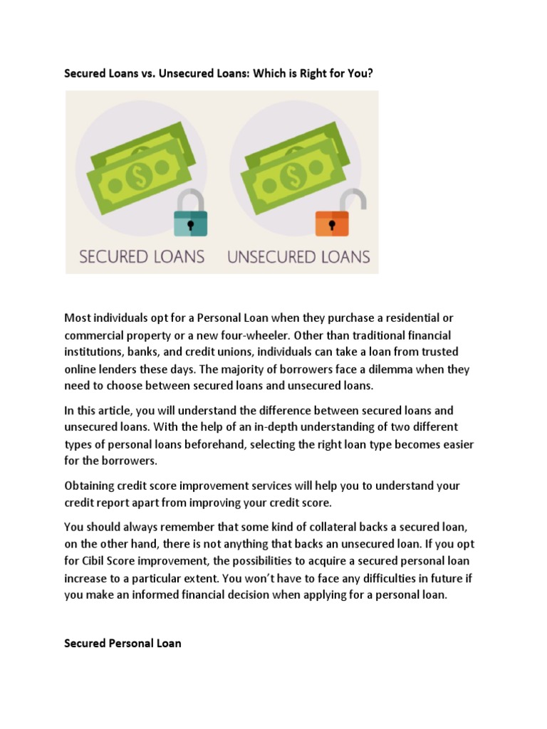 Secured Loans Vs Unsecured Loans Which Is Right For You | PDF ...