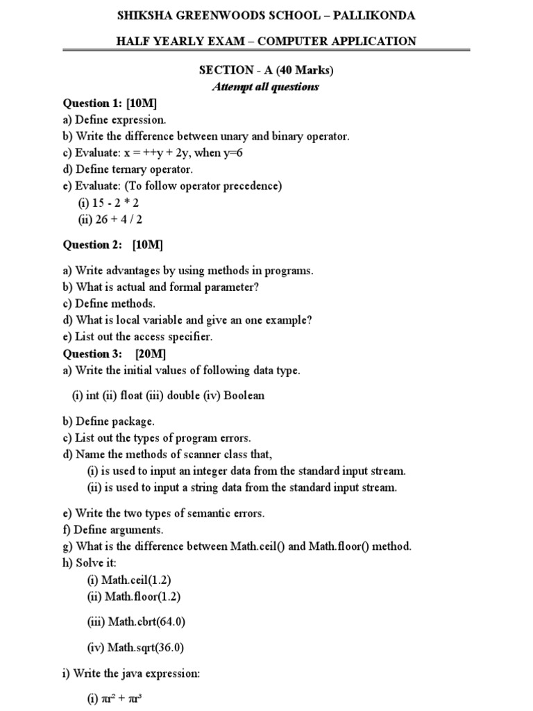 9 Icse Cs Half Yearly Exam | PDF | Parameter (Computer Programming) | Theoretical Computer Science