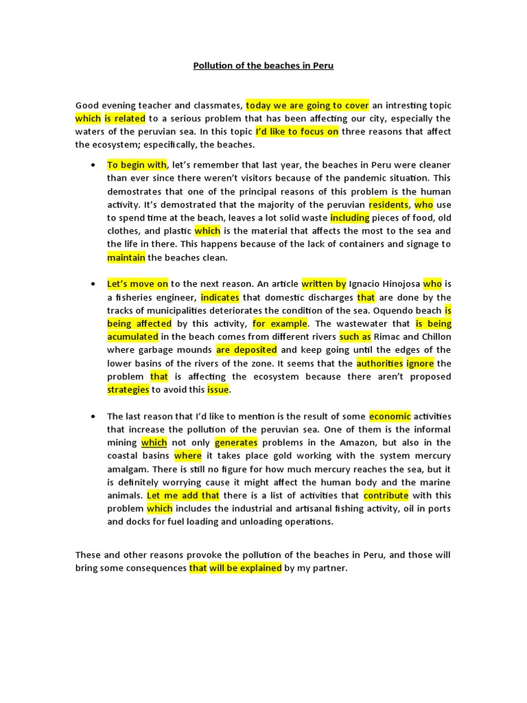 Peru Beach Pollution Causes | PDF | Sea | Beach