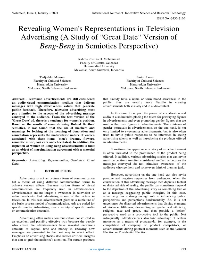 Revealing Women's Representations in Television Advertising (A Study of ...