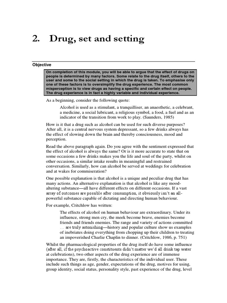 Drug Set Setting Lesson | PDF | Alcoholism | Recreational Drug Use