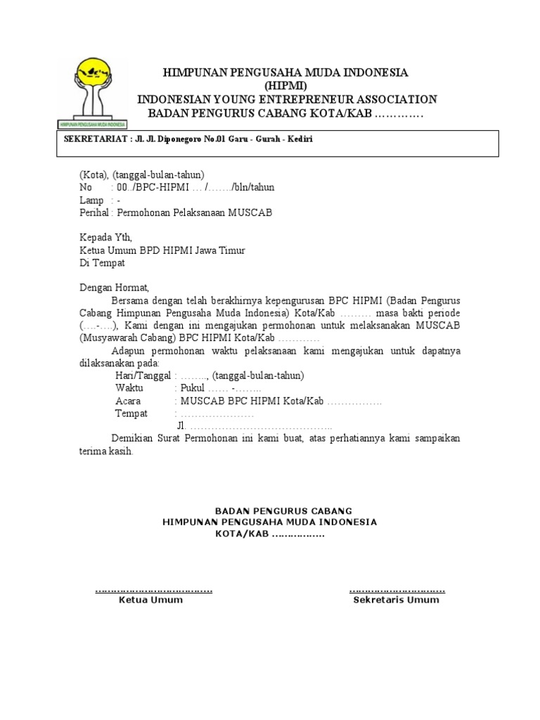Contoh Surat Permohonan MUSCAB | PDF