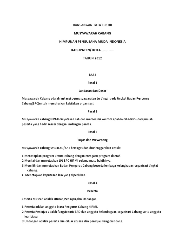 Contoh Rancangan Tatib MusCab HIPMI | PDF