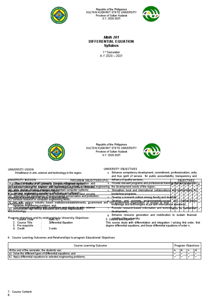 Differential Equation Syllabus | PDF | Mathematical Objects | Equations