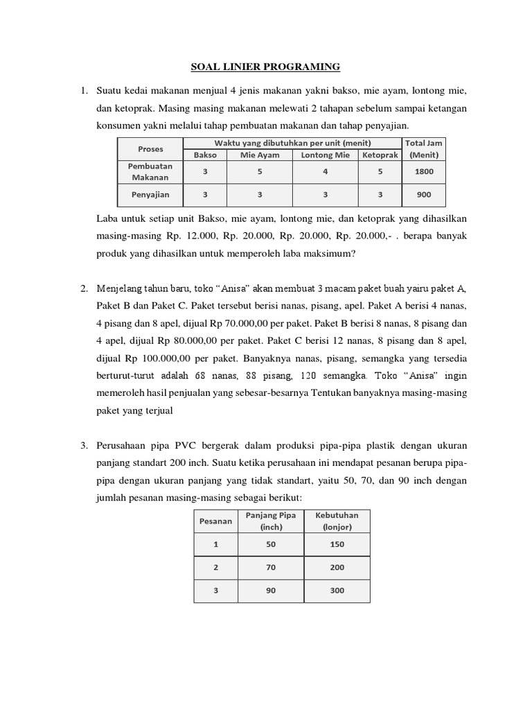 Soal Linier Programing (Peserta) | PDF